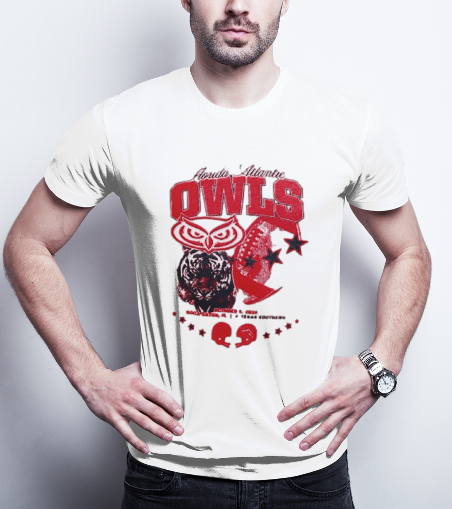 Florida Atlantic Owls Boca Raton Texas Southern 2026 Football Tiger Art Stars Red T-Shirt