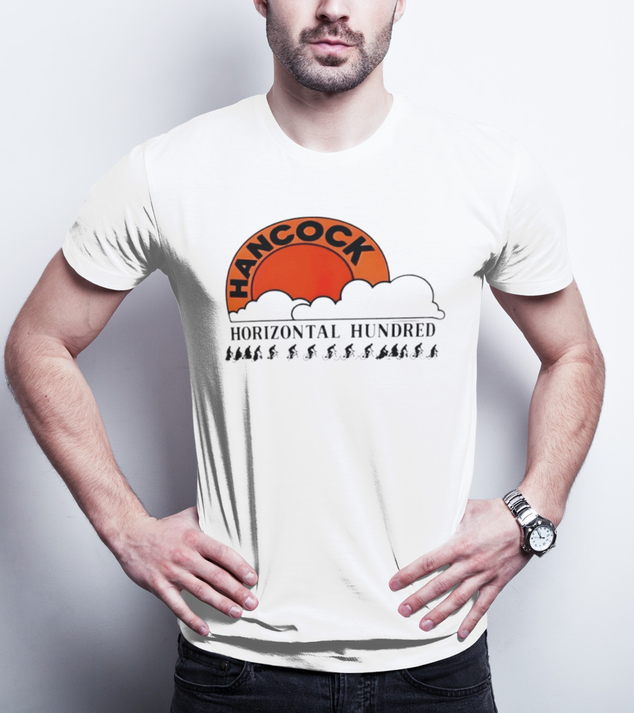 Hancock Horizontal Hundred Cycling Event Logo With Orange Sun And Cyclists T-Shirt