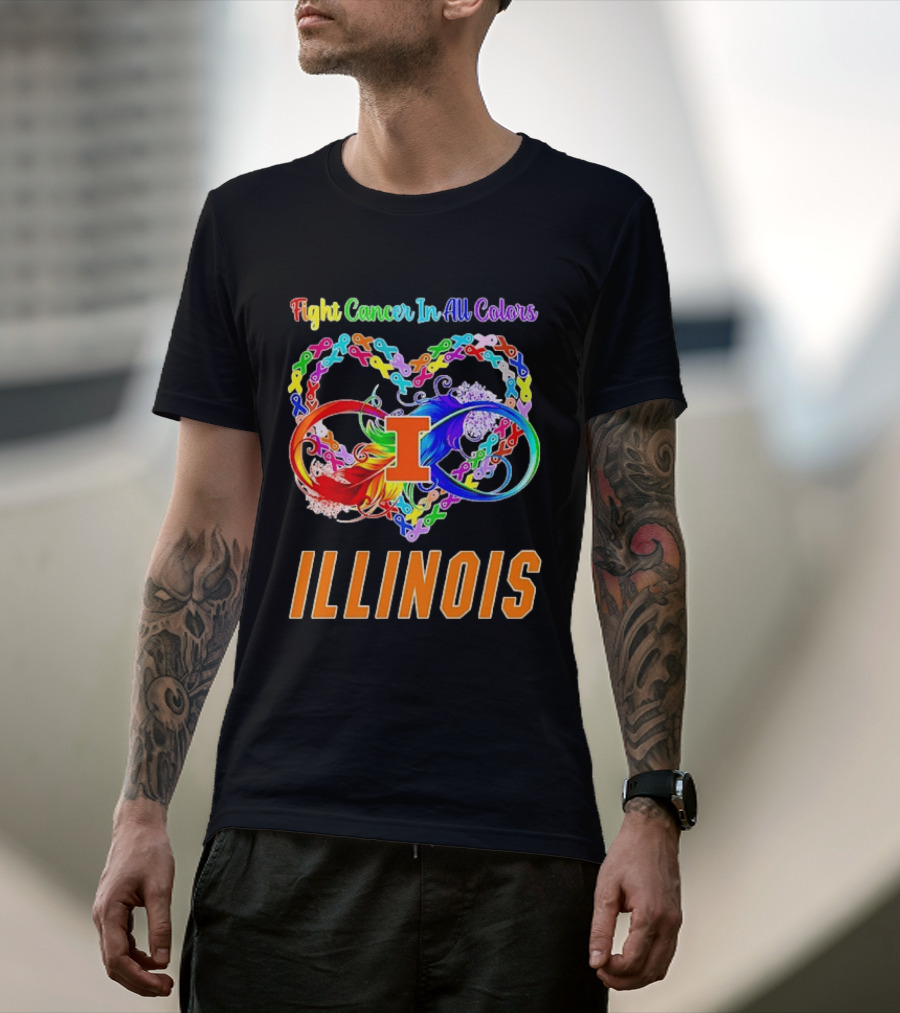 Illinois Fight Cancer In All Colors Heart Ribbon T-Shirt