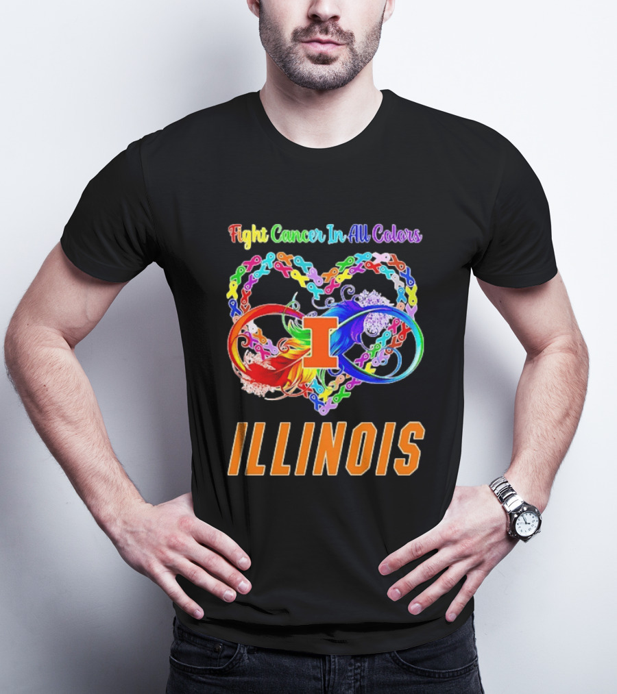 Illinois Fight Cancer In All Colors Heart Ribbon T-Shirt