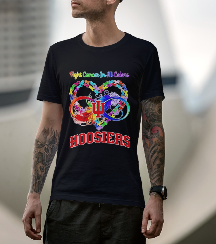 Hoosiers Fight Cancer In All Colors With Heart Symbol And Interlocking Chains T-Shirt