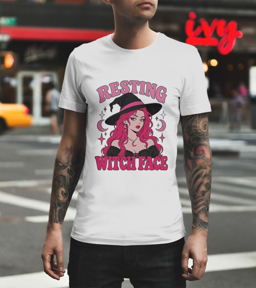 Resting Witch Face Pink Witch Hat Halloween Aesthetic T-Shirt
