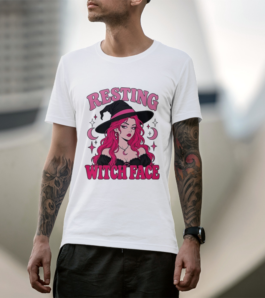 Resting Witch Face Pink Witch Hat Halloween Aesthetic T-Shirt