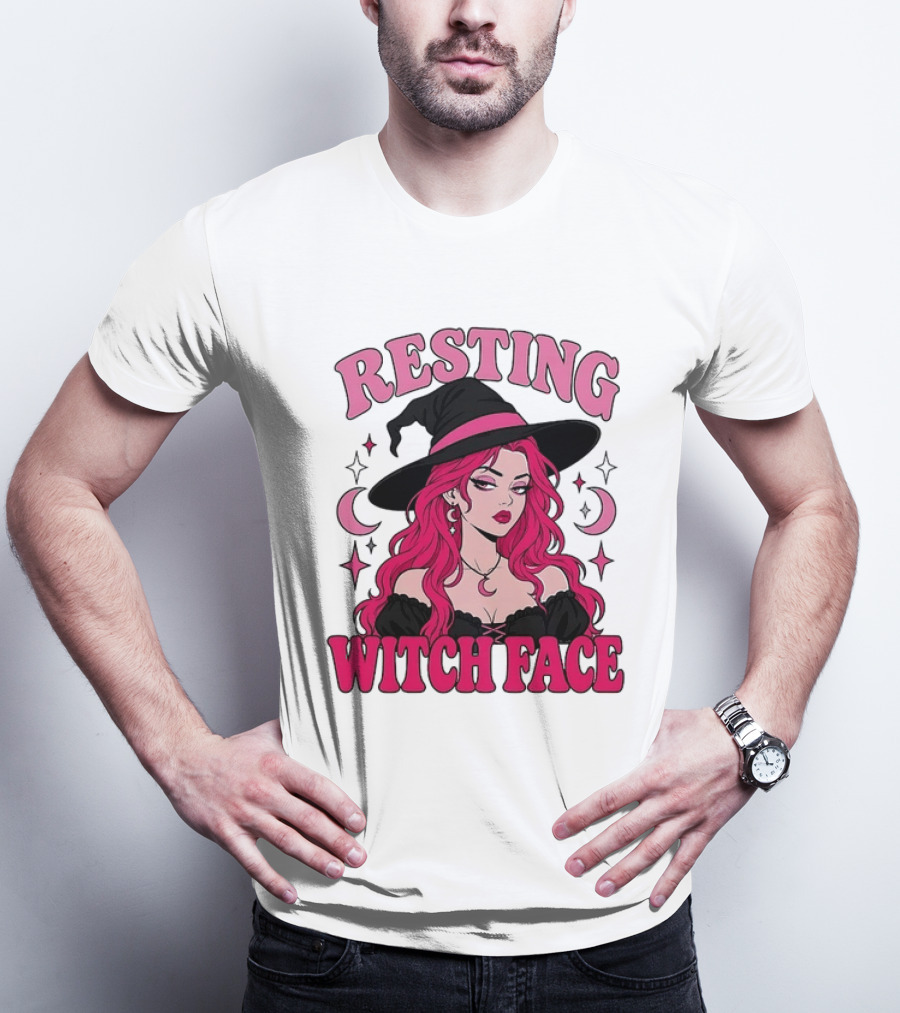 Resting Witch Face Pink Witch Hat Halloween Aesthetic T-Shirt