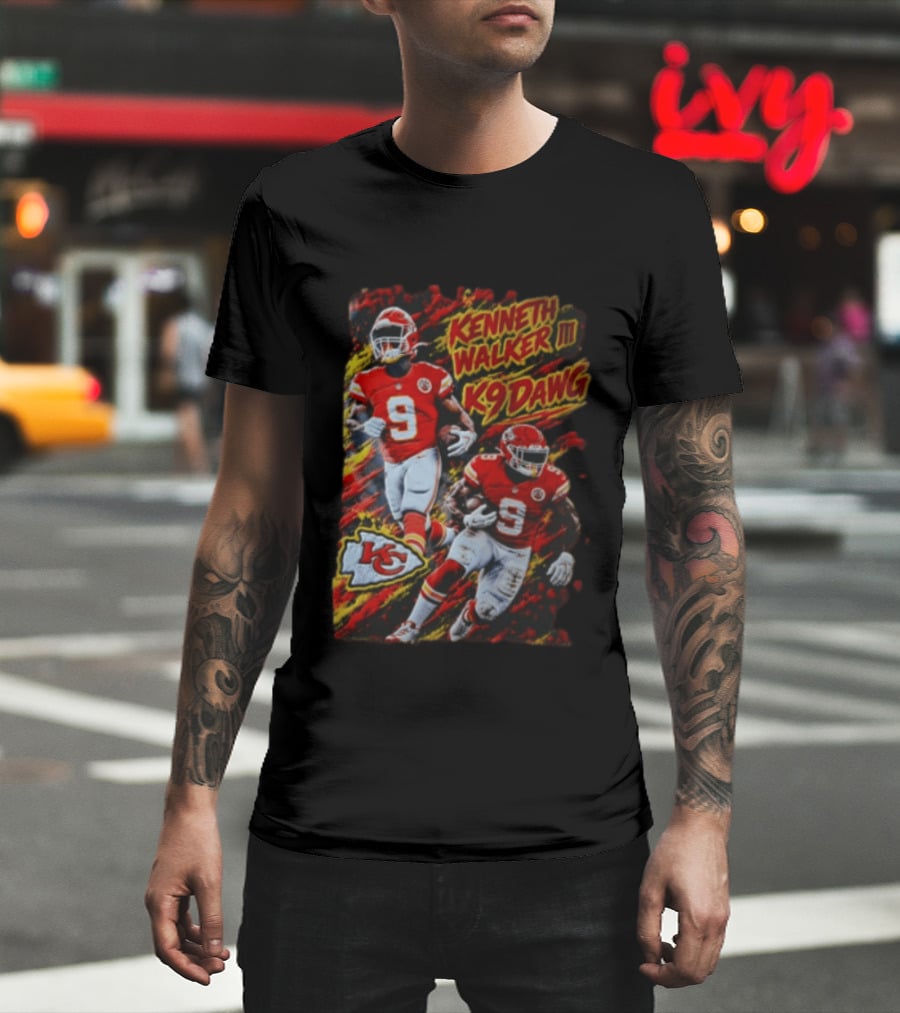Kansas City Chiefs Kenneth Walker III K9 Dawg 9 Red Gold Football Team Fan Gear T-Shirt