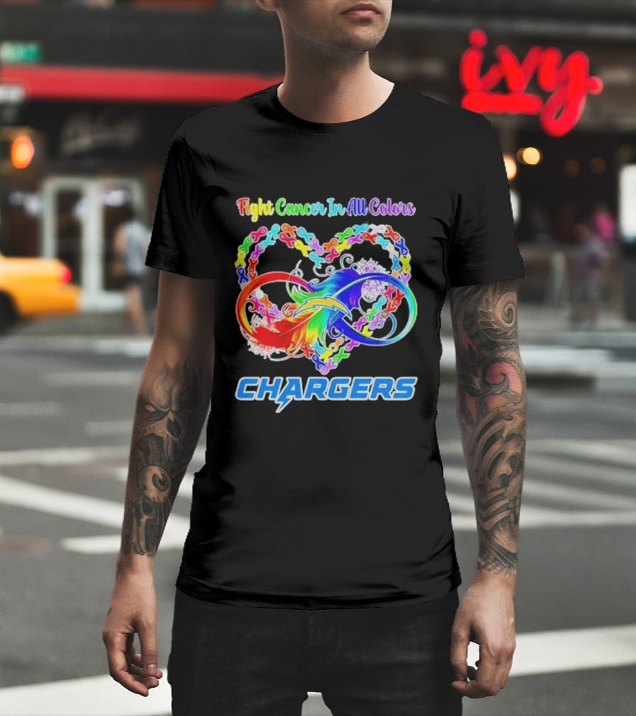 Fight Cancer In All Colors Los Angeles Chargers Infinity Heart T-Shirt