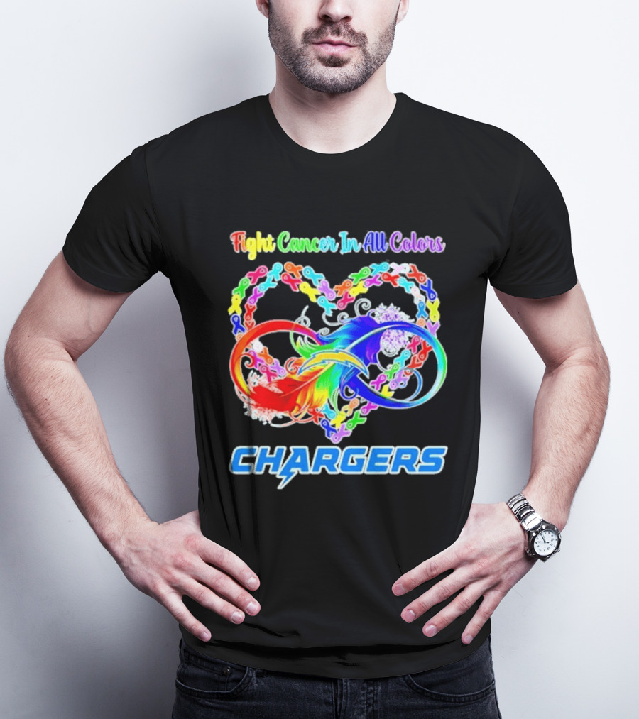 Fight Cancer In All Colors Los Angeles Chargers Infinity Heart T-Shirt