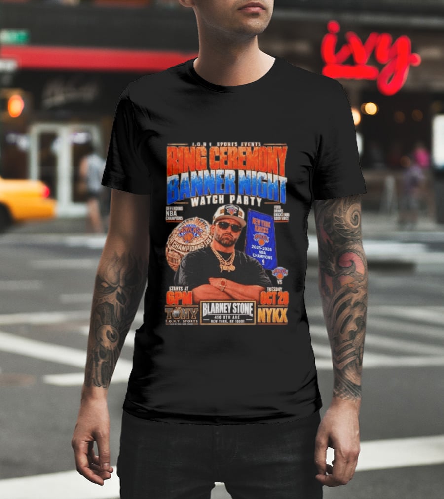 Tony New York Knicks Ring Ceremony Banner Night Party NBA 2025 2026 Blarney Stone Events October 20 NYKX T-Shirt