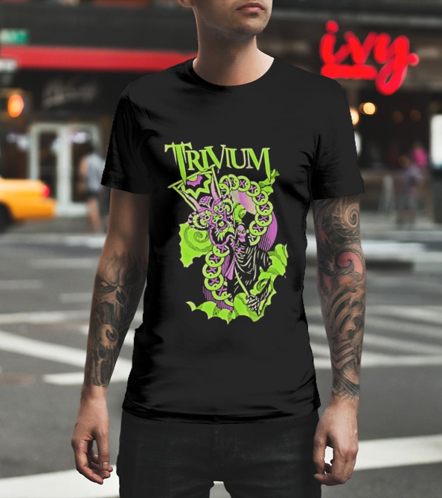 Trivium Dragon And Grim Reaper Heavy Metal Neon Green Purple T-Shirt