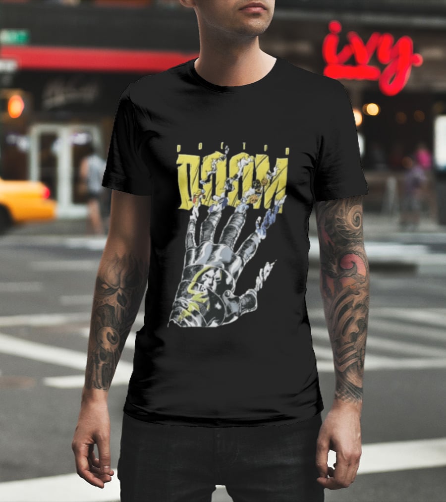 Marvel Doom Metal Gauntlet Ripping Through Paper T-Shirt