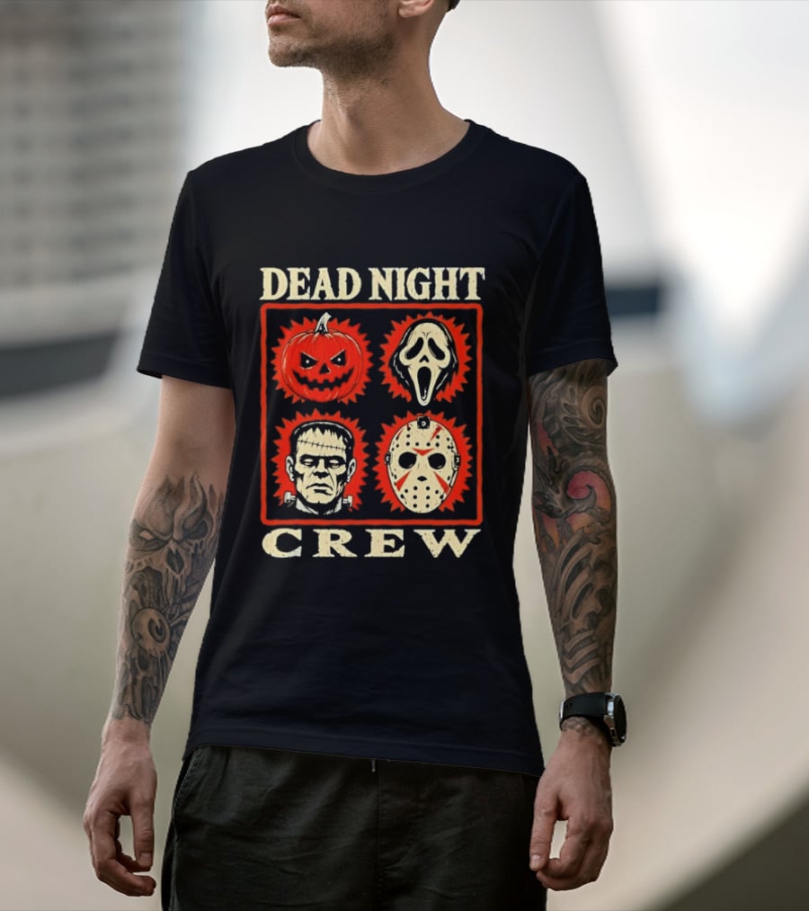Dead Night Crew Halloween Horror Pumpkin Ghost Jason Voorhees Frankenstein T-Shirt