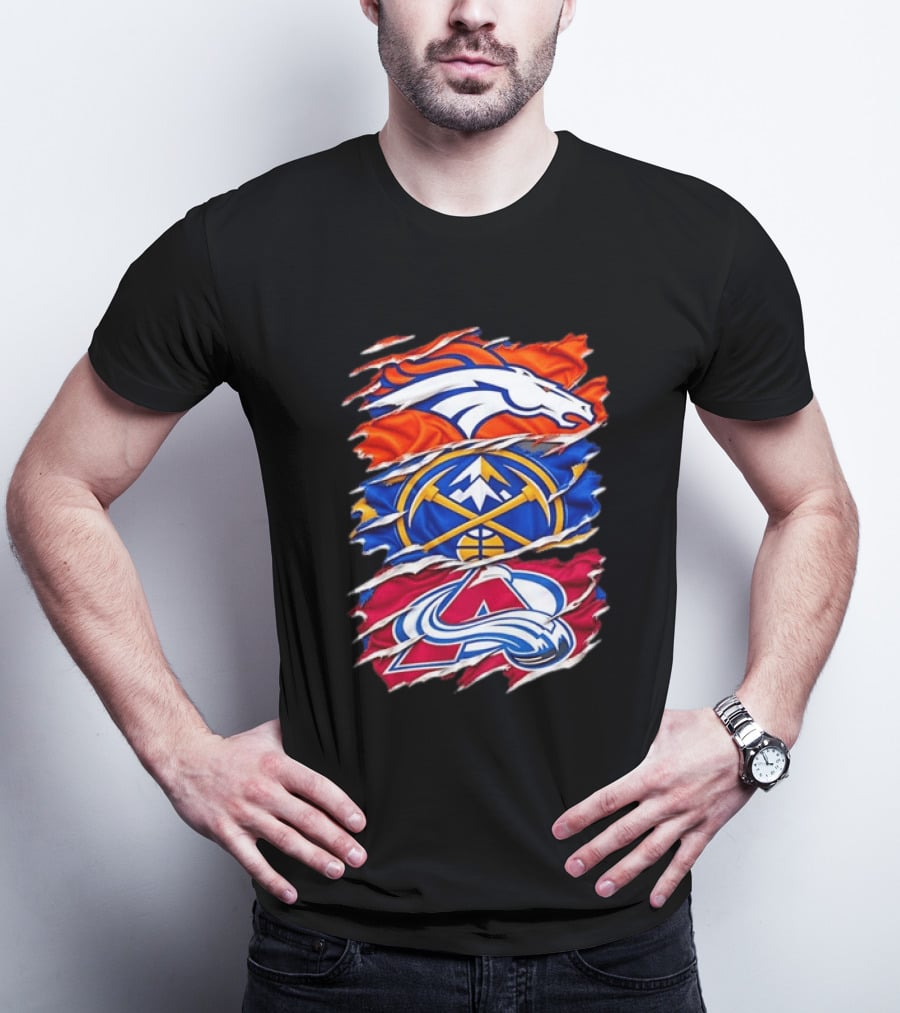 Denver Broncos X Denver Nuggets NBA X Colorado Avalanche NHL Logos Inside Me T-Shirt