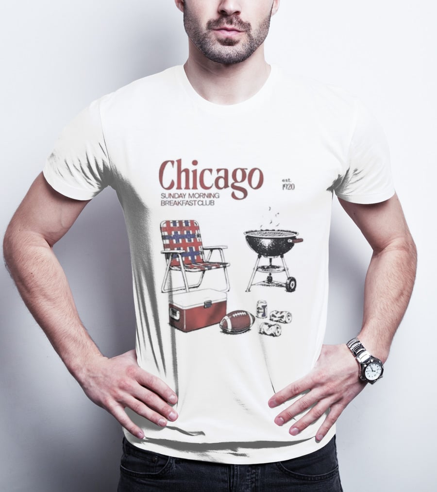 Chicago Sunday Morning Breakfast Club 1920 Charcoal Grill Lawn Chair Cooler T-Shirt