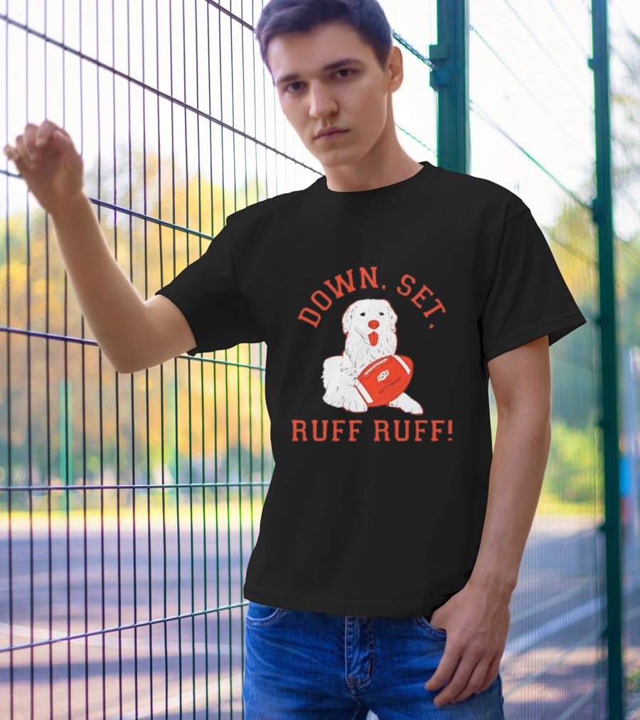 Pet Pride Dog Down Set Ruff Ruff Football T-Shirt