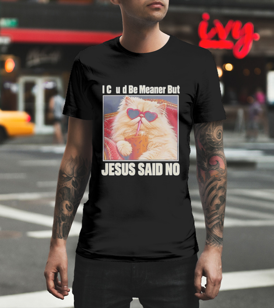 I Could Be Meaner But Jesus Said No Cat Heart Sunglasses T-Shirt