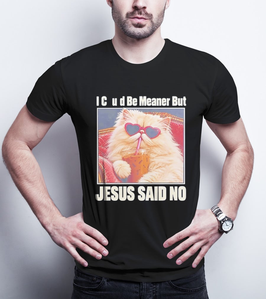 I Could Be Meaner But Jesus Said No Cat Heart Sunglasses T-Shirt