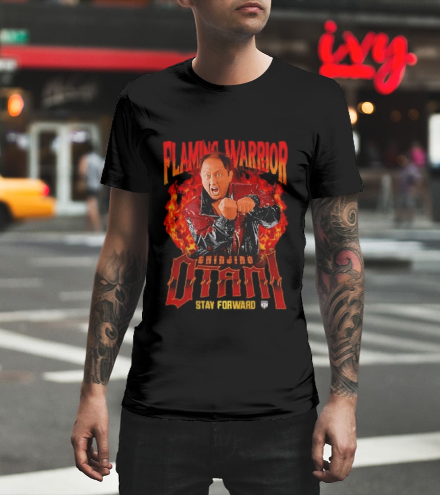 Shinjiro Otani Flaming Warrior NJPW Stay Forward Clenched Fists Fire T-Shirt