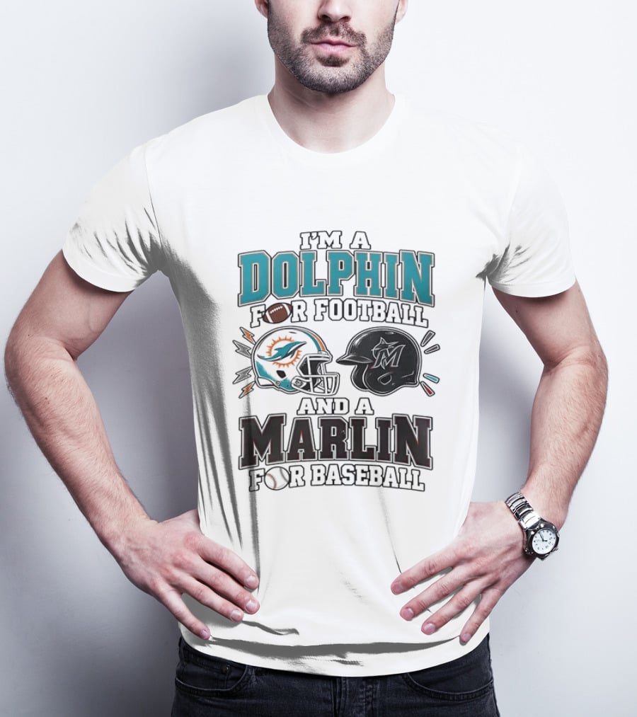 I'm A Dolphin For Football And A Marlin For Baseball Two Helmets MLB 2026 T-Shirt