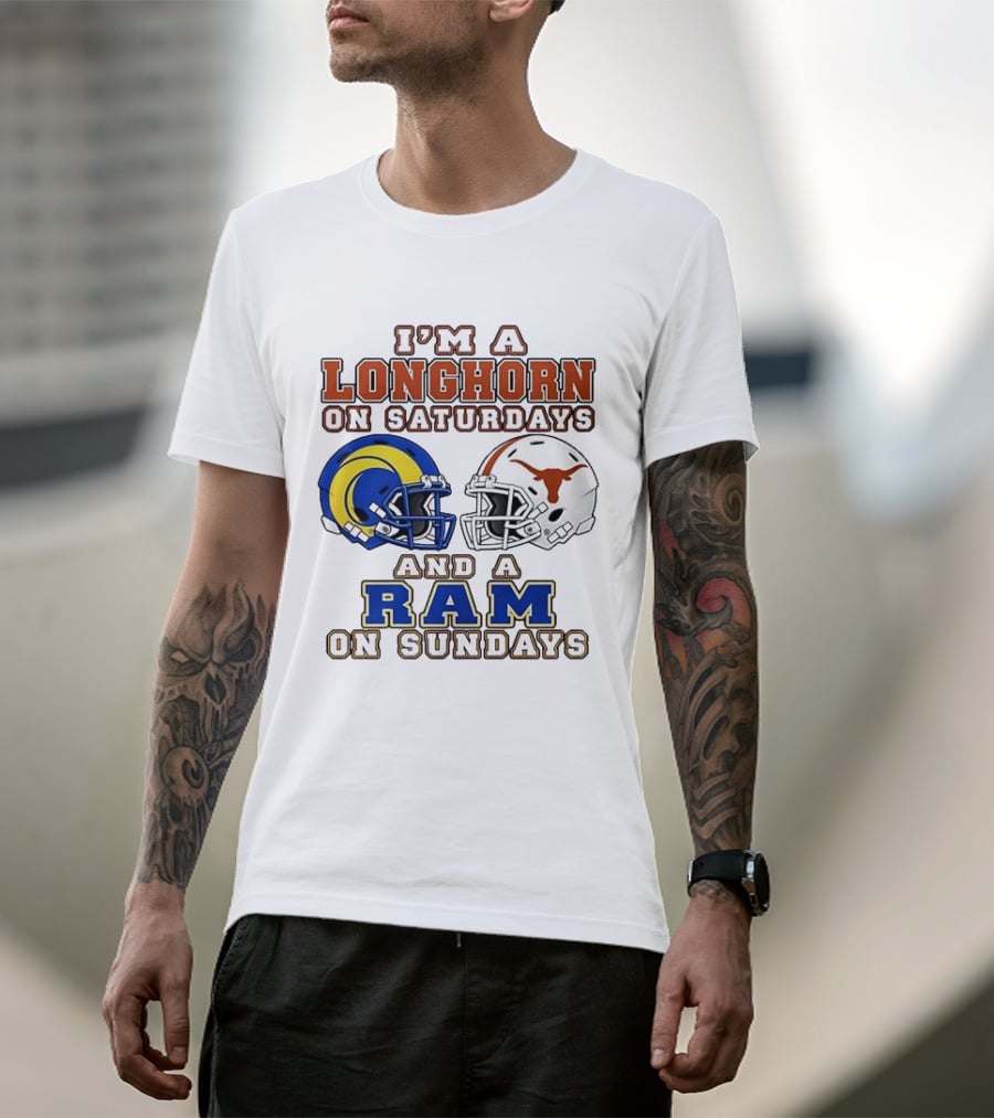 I'm A Longhorn On Saturdays And A Ram On Sundays Two Helmet 2026 T-Shirt