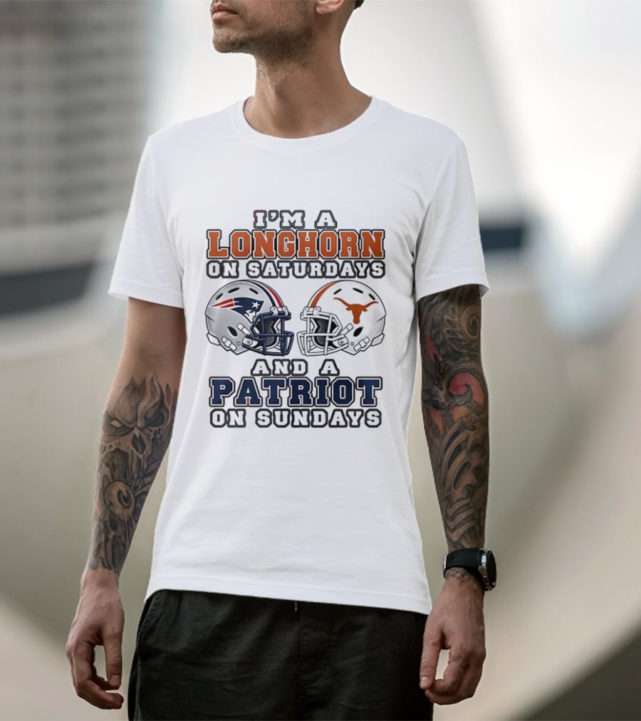 Texas Longhorns Saturdays New England Patriots Sundays Helmets 2026 T-Shirt