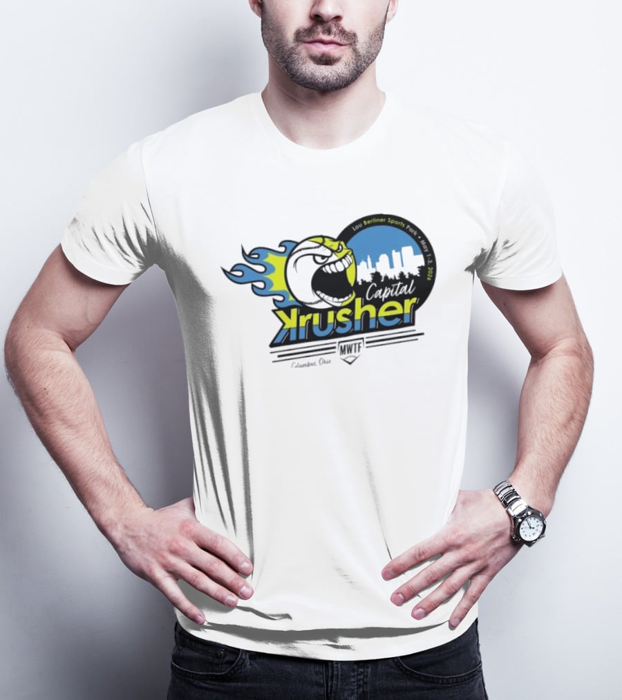 Berliner Sports Capital Krusher Softball 2014 Event Krusher Character With Flames T-Shirt