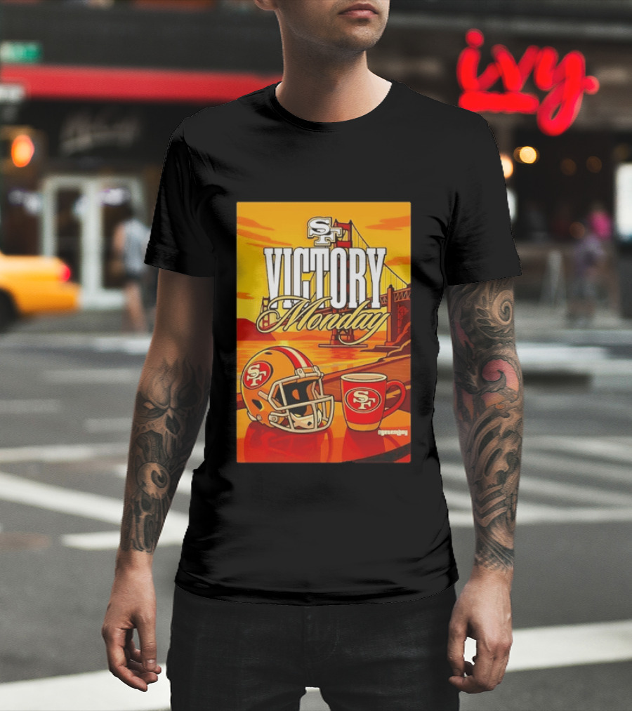 San Francisco 49ers Victory Monday Golden Gate Helmet And Coffee T-Shirt