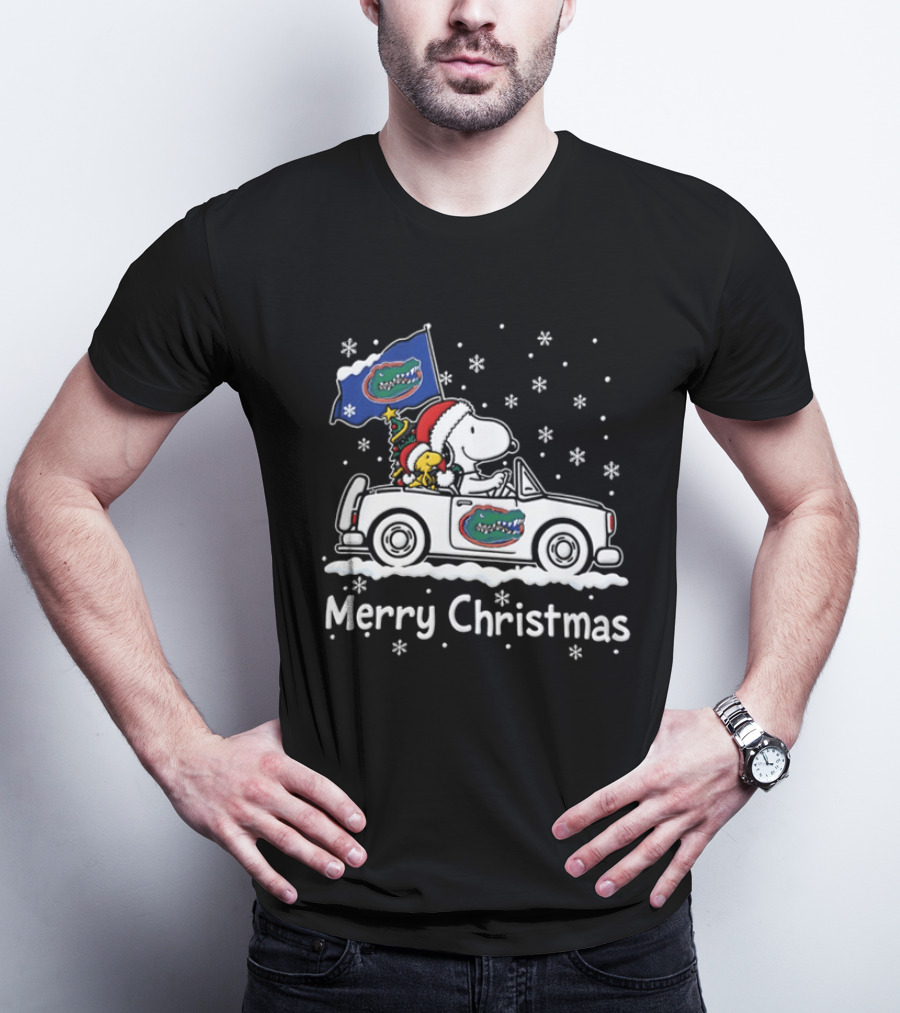 Florida Gators Snoopy Woodstock Driving Car Merry Christmas 2026 Snowflakes T-Shirt