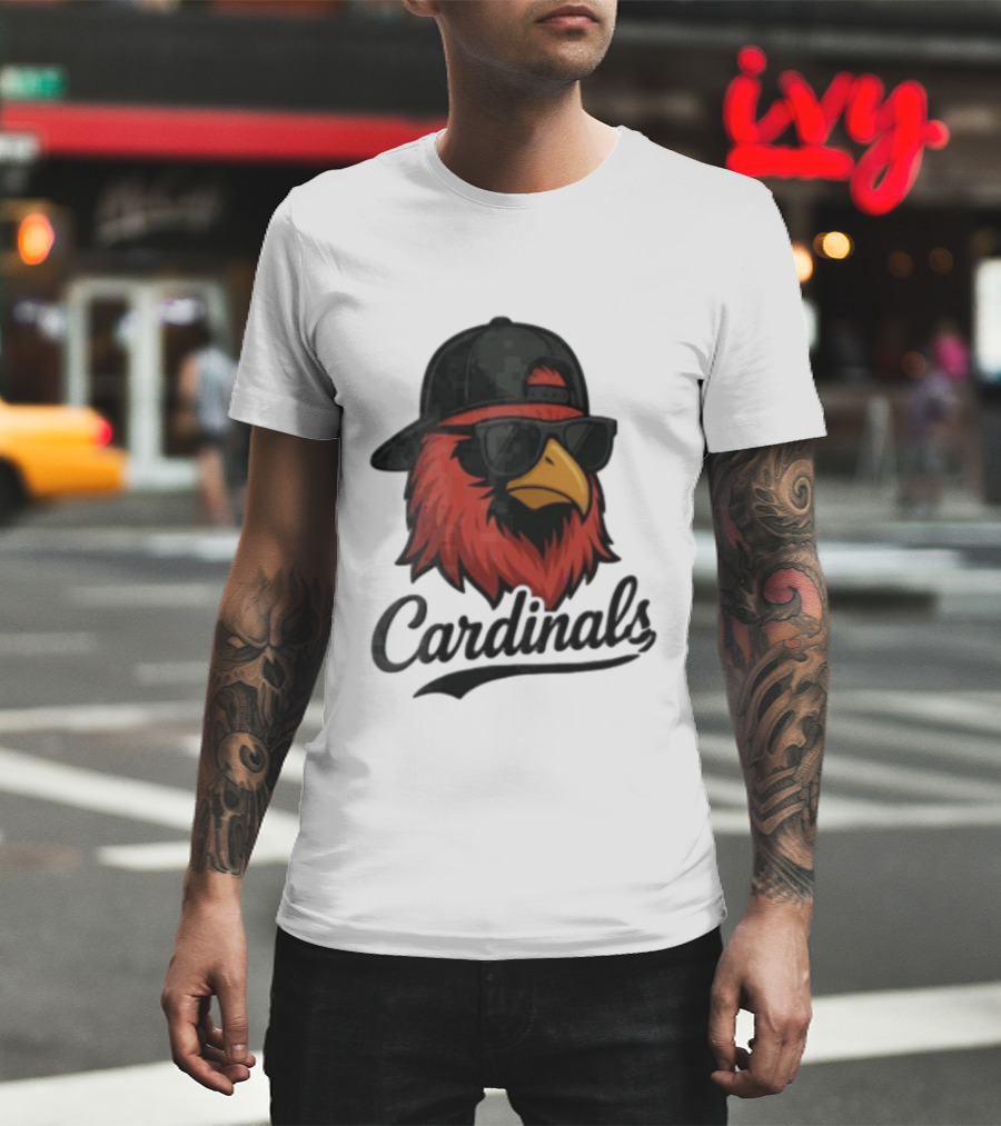 Cardinals Red Bird With Sunglasses And Cap T-Shirt