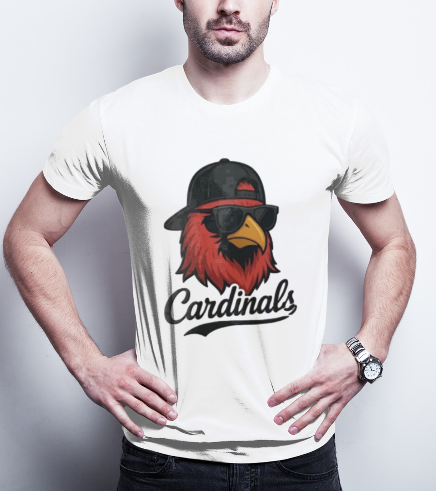 Cardinals Red Bird With Sunglasses And Cap T-Shirt
