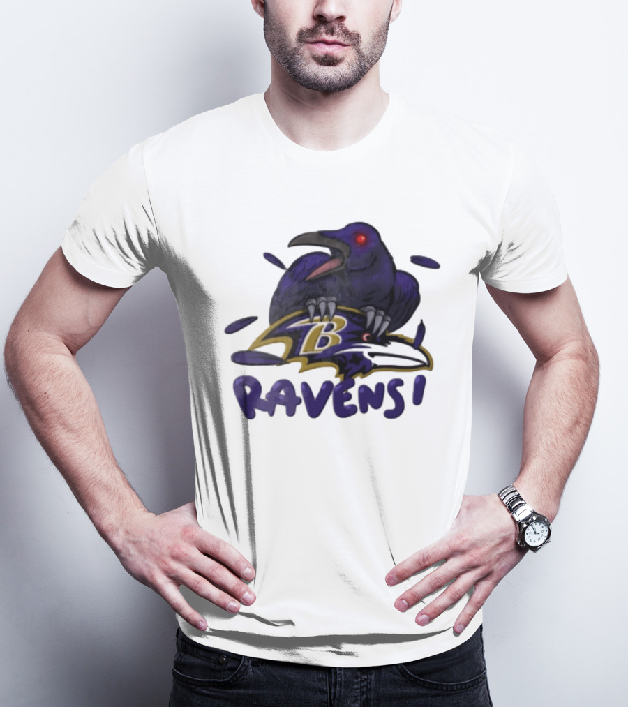 Baltimore Ravens Raven Bird Perched On Iconic Logo Ravens T-Shirt