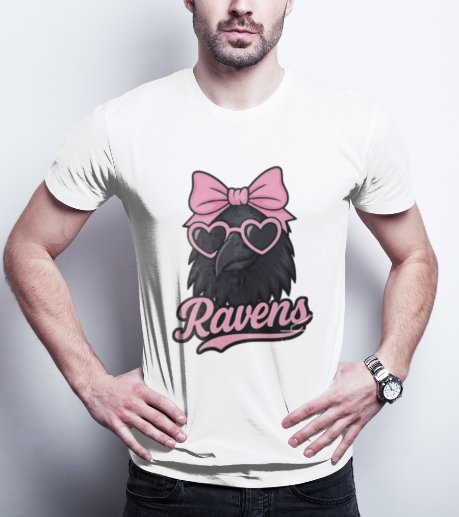 Ravens Raven Pink Bow Heart Sunglasses T-Shirt