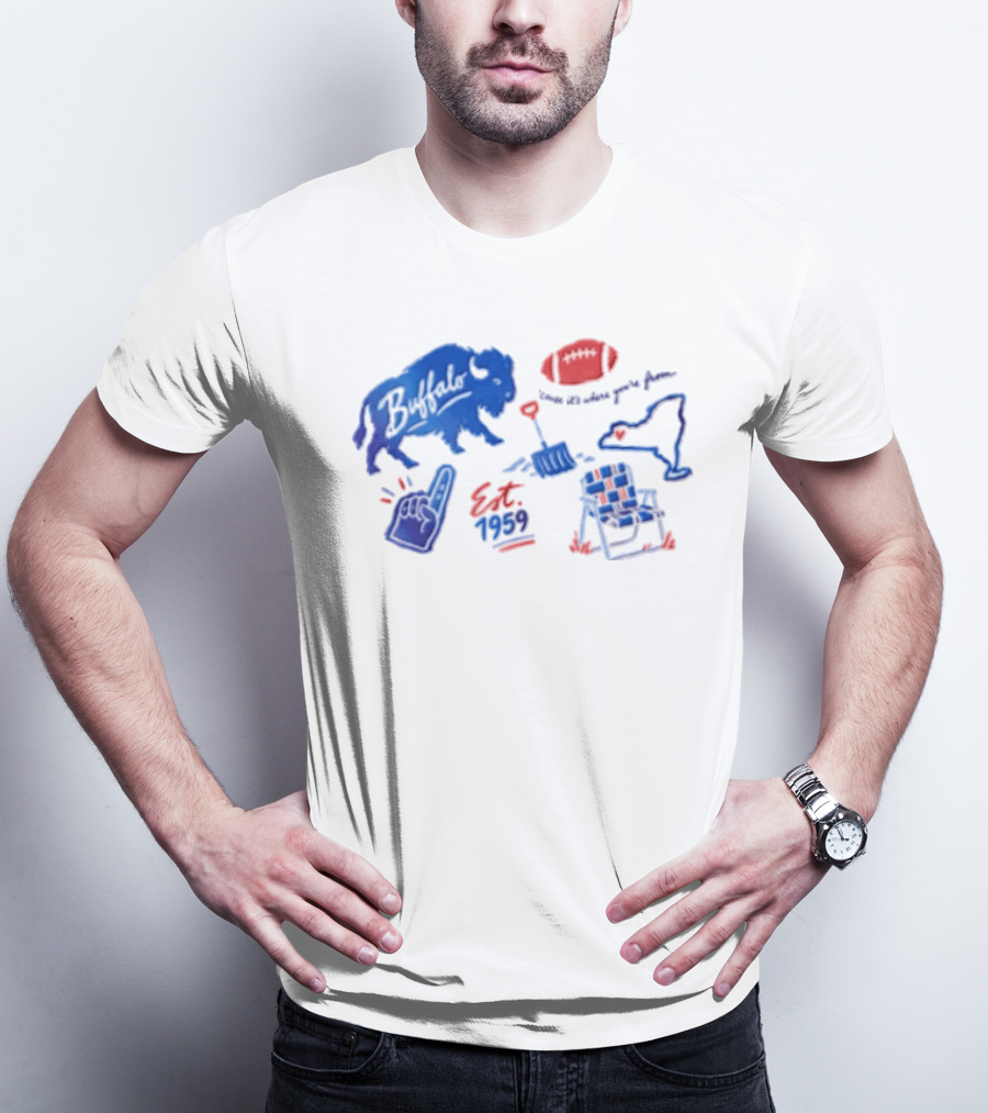 Buffalo Bills Established 1959 Football Shovel Map Chair Icons Where You Are From T-Shirt
