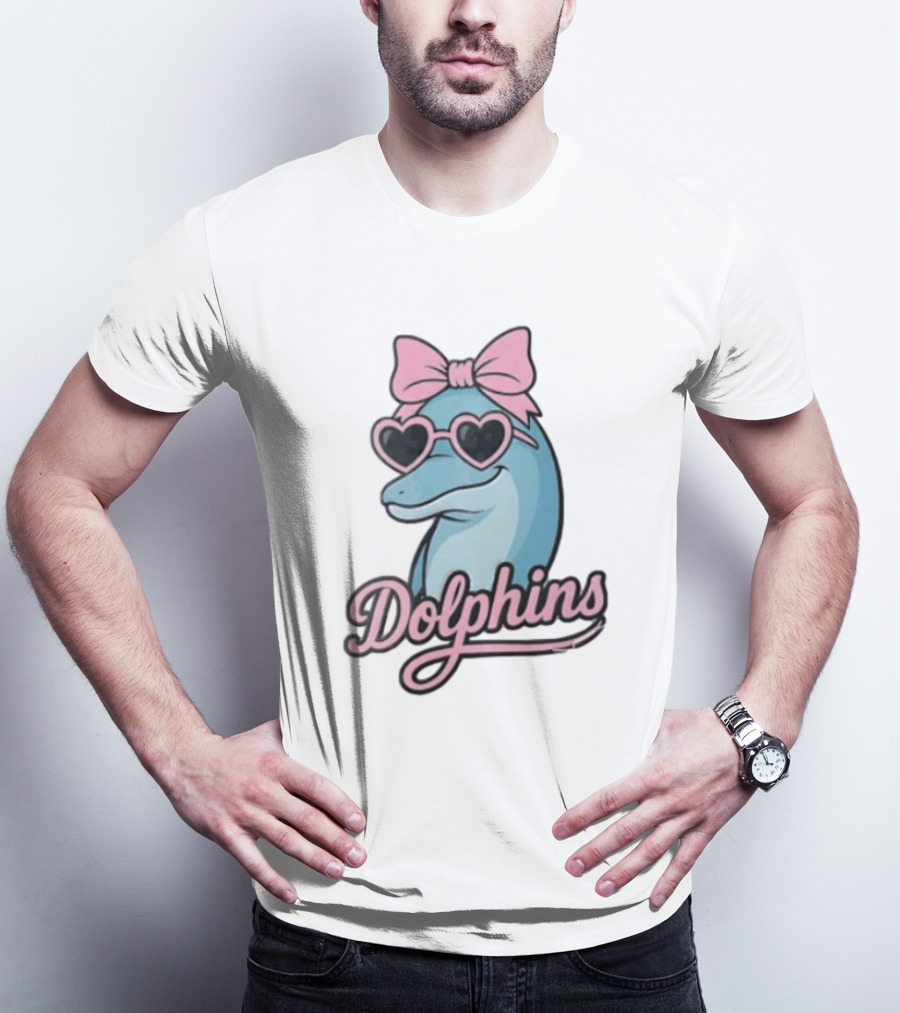 Dolphins Blue Dolphin Pink Bow Heart Sunglasses T-Shirt