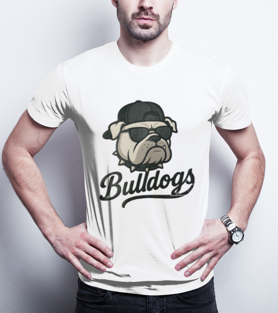 Bulldogs Mascot With Sunglasses Cap And Spiked Collar T-Shirt