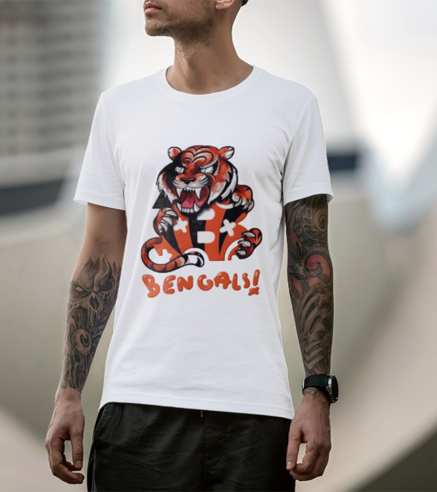 Cincinnati Bengals Snarling Tiger Over Bold B T-Shirt