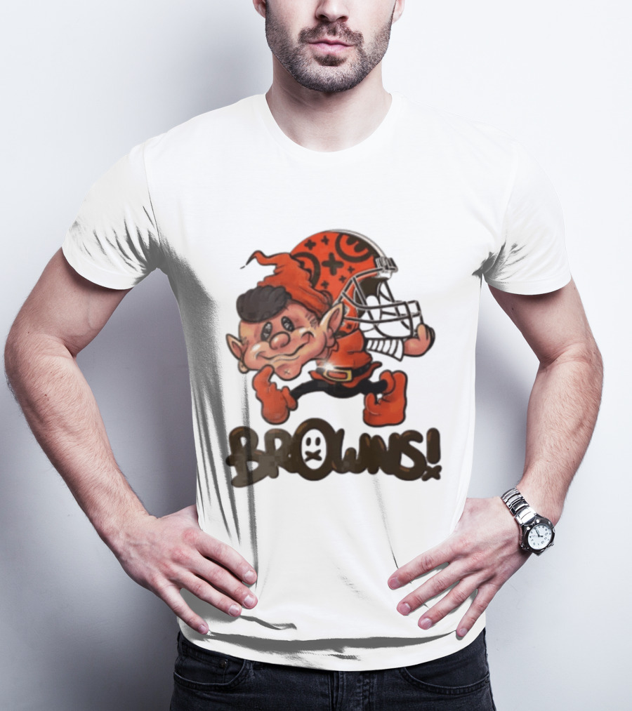 Cleveland Browns Elf Holding Football Helmet Browns T-Shirt