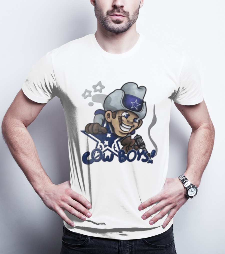 Dallas Cowboys Cartoon Cowboy Holding Revolver Cigar With Stars And Star Hat T-Shirt