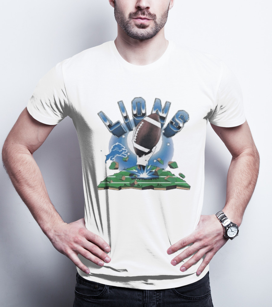 Lions Football Emblem With Exploding Earth T-Shirt