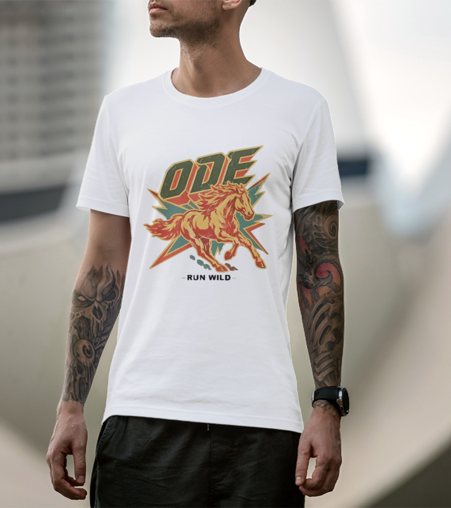 Ode Run Wild Distressed Horse Lightning Bolt Vintage Equine T-Shirt
