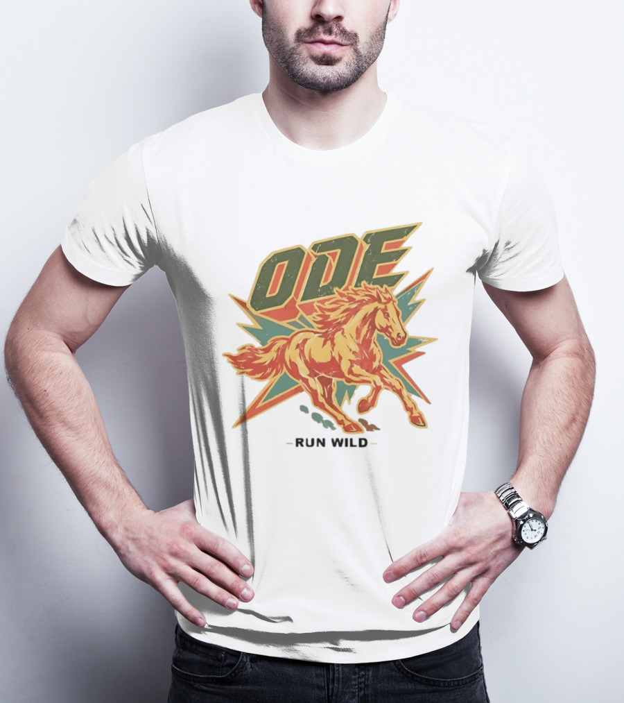 Ode Run Wild Distressed Horse Lightning Bolt Vintage Equine T-Shirt