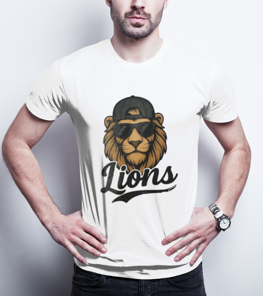 Detroit Lions Cool Lion Wearing Shades And Cap T-Shirt