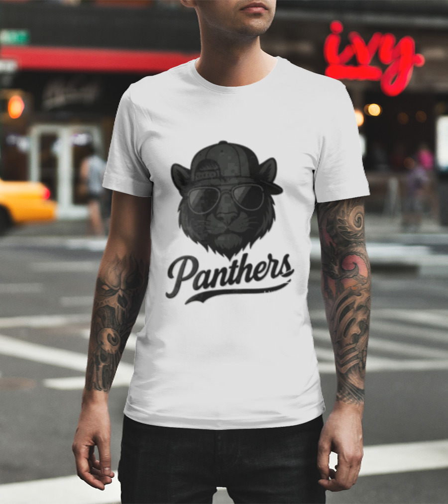 Panthers Cool Cat In Sunglasses And Baseball Cap T-Shirt