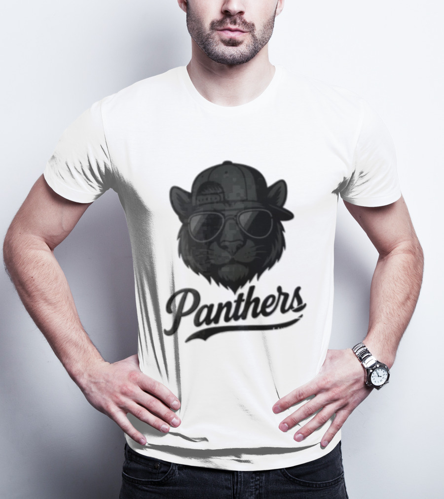Panthers Cool Cat In Sunglasses And Baseball Cap T-Shirt