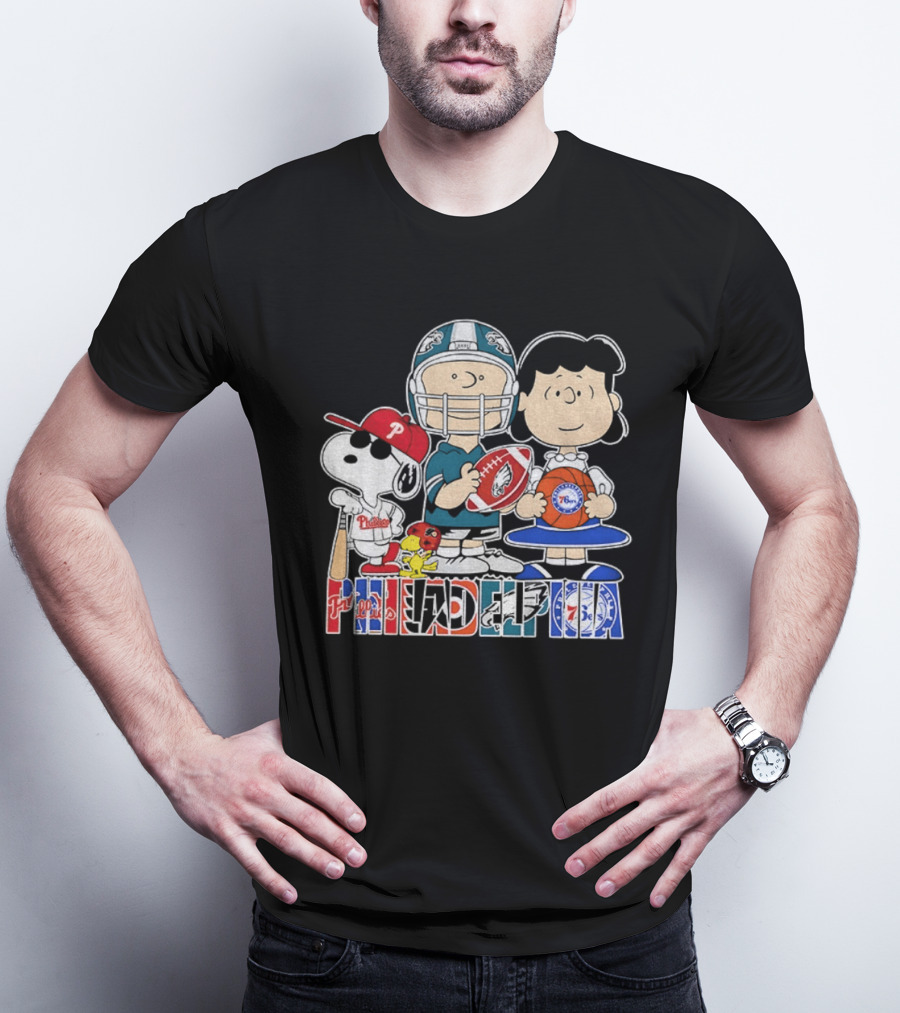 Peanuts Philadelphia Phillies Eagles 76ers Sports Characters T-Shirt