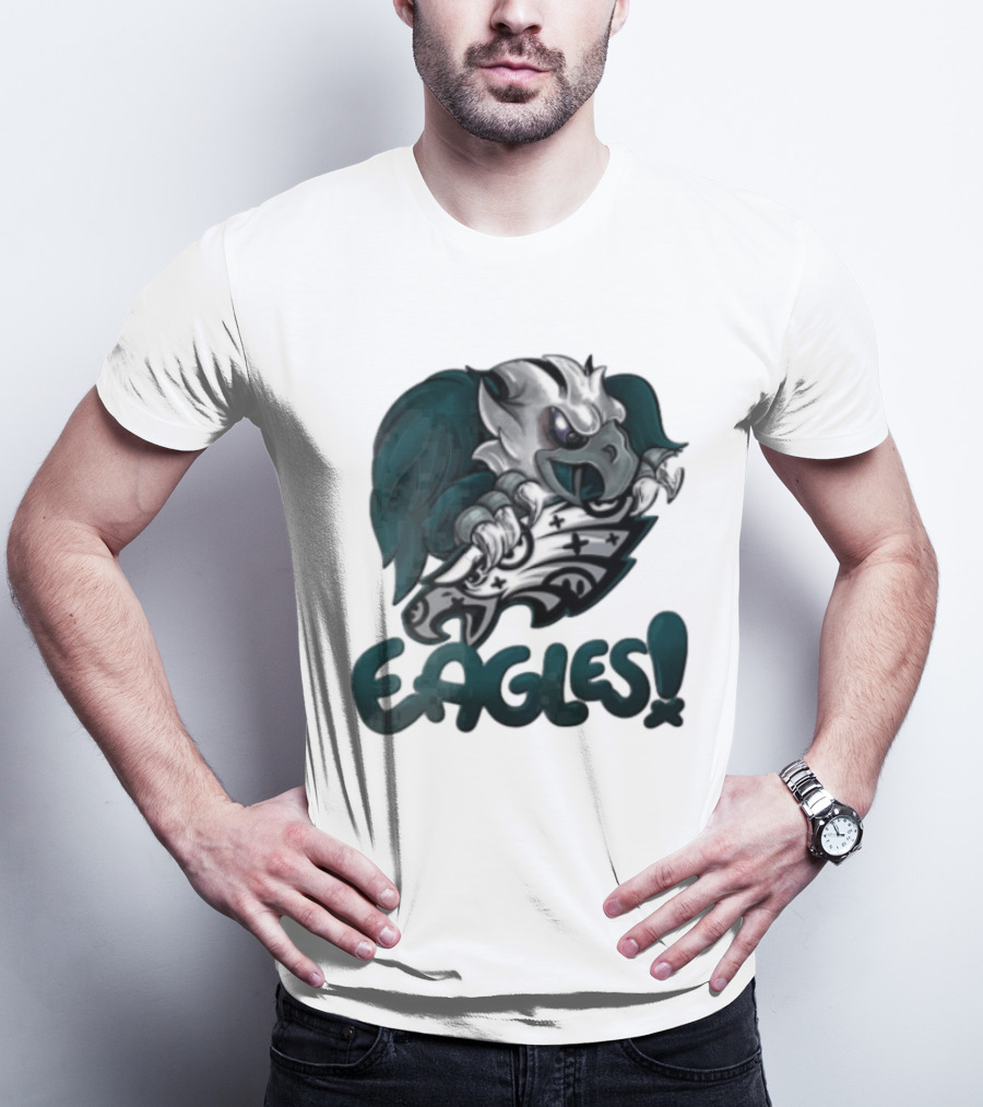 Philadelphia Eagles Aggressive Cartoon Eagle With Shield T-Shirt
