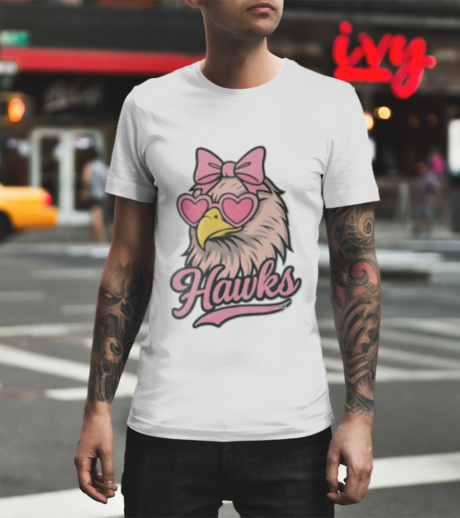 Hawks Eagle Pink Bow Heart Glasses T-Shirt