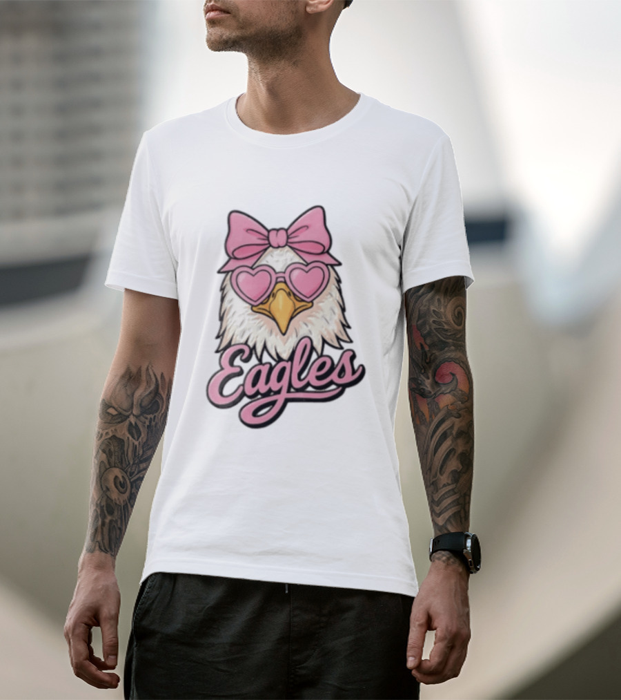 Philadelphia Eagles Cute Eagle Pink Bow Heart Sunglasses T-Shirt