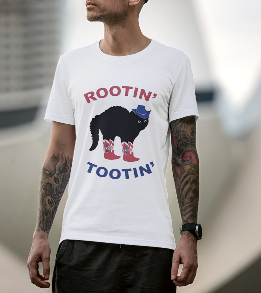 Rootin' Tootin' Cowboy Cat With Blue Hat And Red Boots T-Shirt