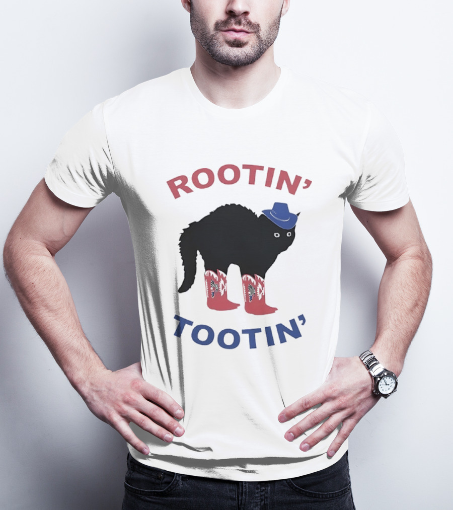 Rootin' Tootin' Cowboy Cat With Blue Hat And Red Boots T-Shirt
