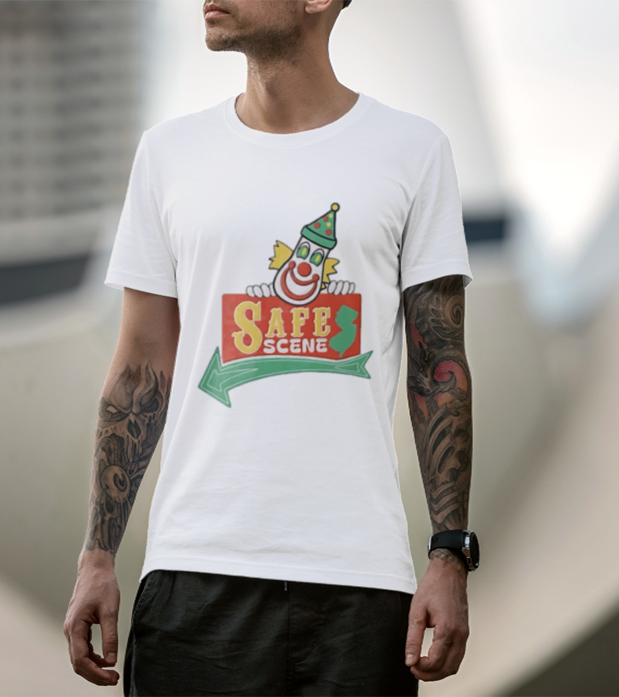 Safe Scene Clown Holding New Jersey Map Sign T-Shirt